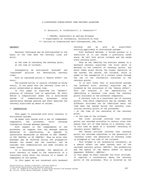 Pdf A Distributed Domino Effect Free Recovery Algorithm