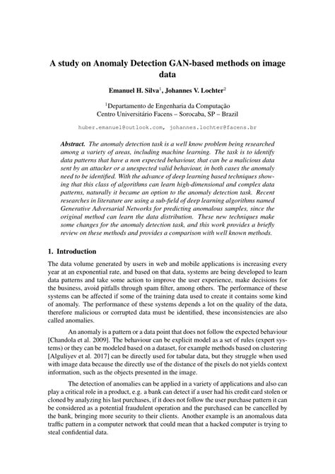 PDF A Study On Anomaly Detection GAN Based Methods On Image Data