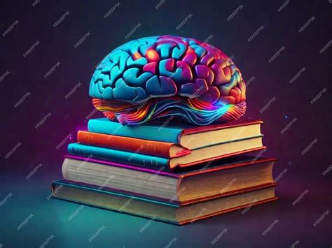 Premium Photo Stack Of Books Fantastic Levitation Glowing Brain And Colorful Splash On Black