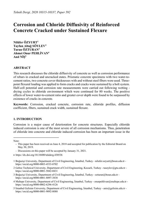 Pdf Corrosion And Chloride Diffusivity Of Reinforced Concrete Cracked