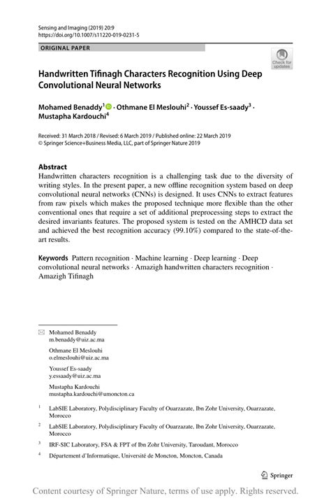 Handwritten Tifinagh Characters Recognition Using Deep Convolutional Neural Networks Request Pdf
