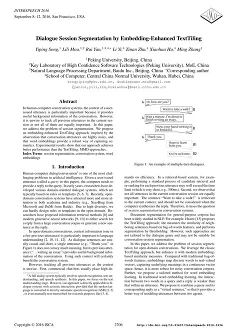 Pdf Dialogue Session Segmentation By Embedding Enhanced Texttiling