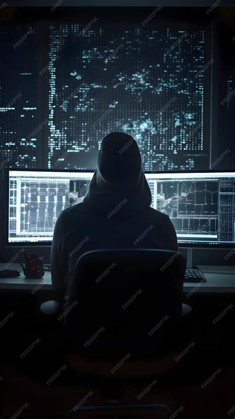 Free Ai Image Hacker In Hoodie Sitting In Front Of Computer Monitor