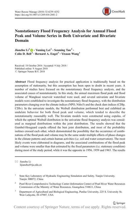 Nonstationary Flood Frequency Analysis For Annual Flood Peak And Volume Series In Both