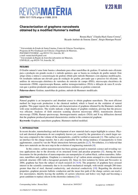 Pdf Characterization Of Graphene Nanosheets Obtained By A Modified