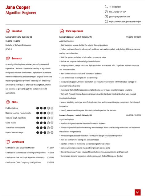 Algorithm Engineer Resume Example