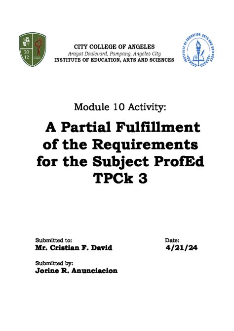 Module 10 Activity Module 10 Activity A Partial Fulfillment Of The