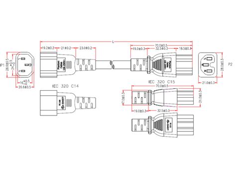 Iec C14 To Iec C15 Power Cable 14awg 15a 250v Sjt Jacket