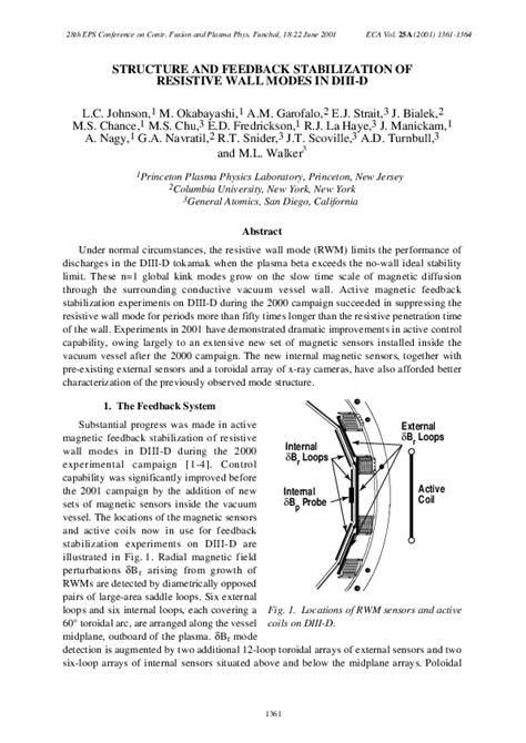 Pdf Observation And Control Of Resistive Wall Modes Ming Sheng Chu