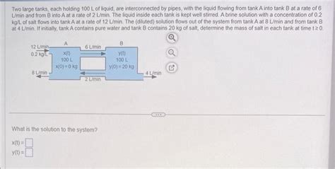 Solved Two Large Tanks Each Holding 100 L Of Liquid Are