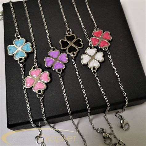 Късметлийска гривна за глезен или ръка от неръждаема стомана с цветна четирилистна детелина 6