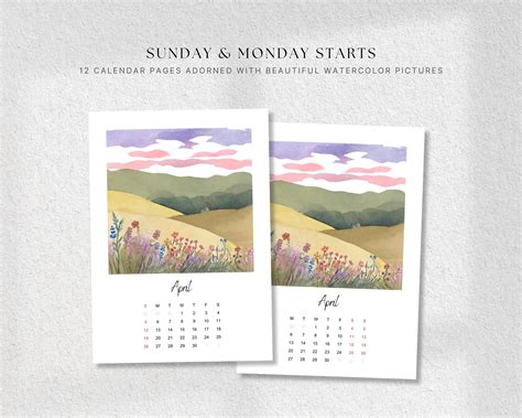 2026 Watercolor Desk Calendar 5x7 Mini Monthly Calendar Pdf Download