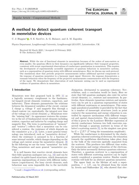 Pdf A Method To Detect Quantum Coherent Transport In Memristive Devices