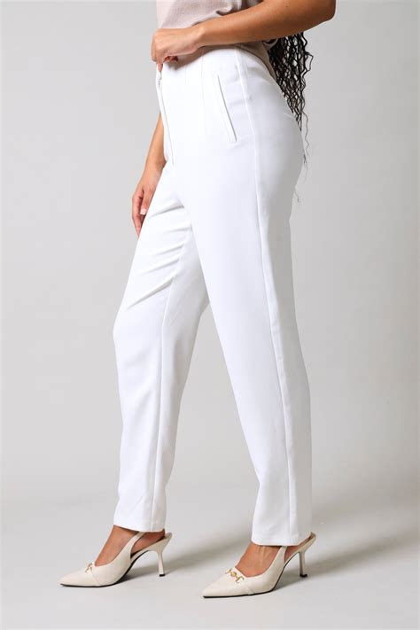 Pleated Detail Straightleg Pants White Legit
