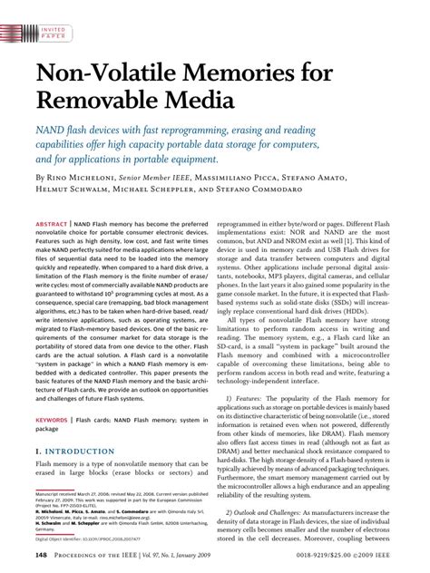 Non Volatile Memories For Removable Media Pdf Flash Memory