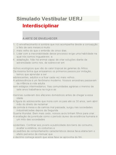 Simulado Vestibular Uerj Oficial Pdf Temperatura Adolescência