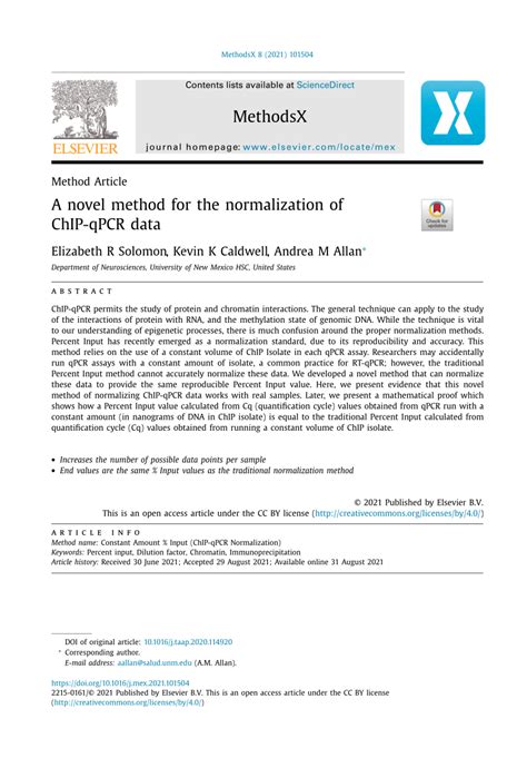 Pdf A Novel Method For The Normalization Of Chip Qpcr Data