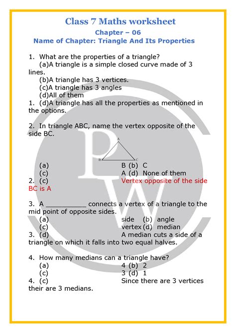 Worksheet For Class 7 Chapter Triangle And Its Properties Pw