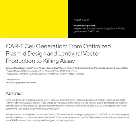 Car T Cell Generation Using E Zyvec® Dna Assembly And Fectovir® Lv