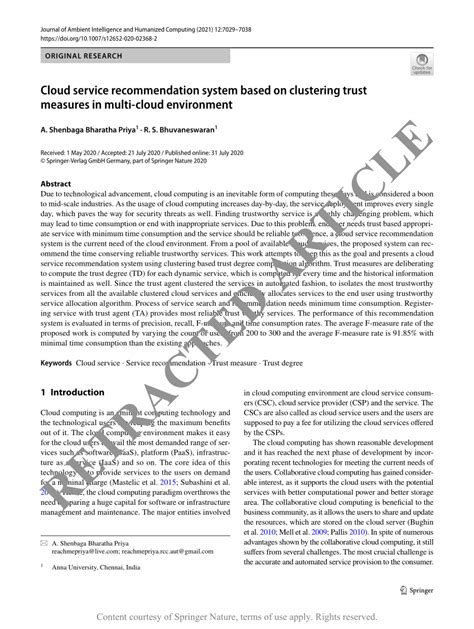 cloud service recommendation system based on clustering trust measures