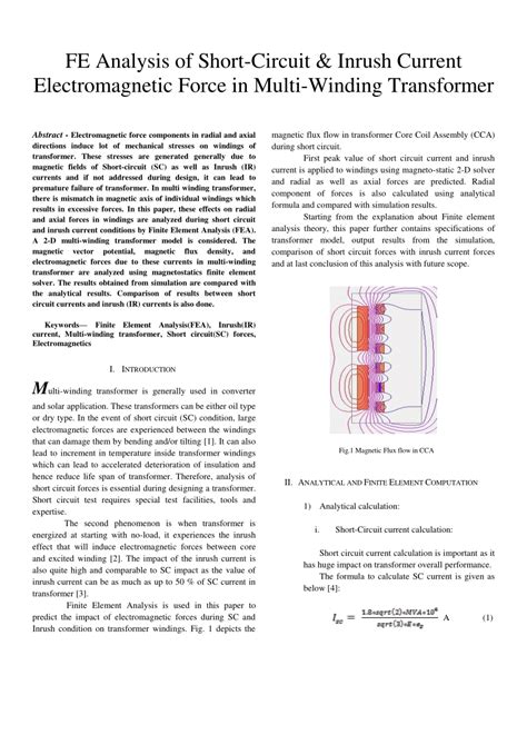 Pdf Fe Analysis Of Short Circuit And Inrush Current Electromagnetic Force In Multi Winding