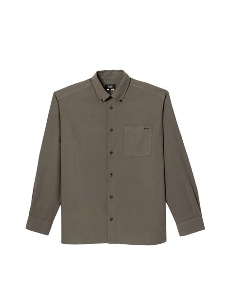 Apc เสื้อเชิ้ตผู้ชาย Chemise Mateo Logo สี Kai Vert Foret ลด 40