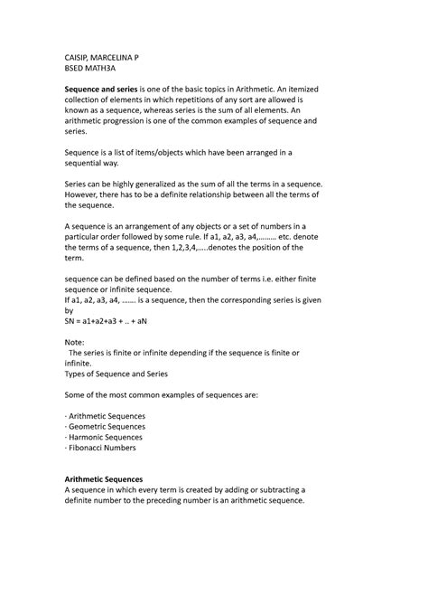 17 Series And Sequence Caisipmarcelina P Caisip Marcelina P Bsed Math3a Sequence And Series