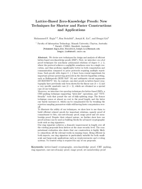 Fillable Online Lattice Based Zero Knowledge Proofs New Techniques For Fax Email Print