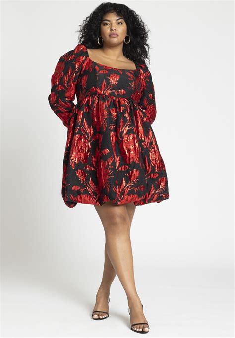 Balloon Skirt Brocade Mini Dress Eloquii