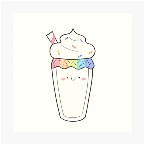 Rainbow Vanilla Kawaii Chibi Milkshake Art Print For Sale By Nonianimation Redbubble