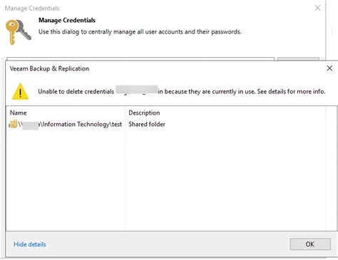Unable To Delete Credentials Because They Are Currently In Use Veeam Community Resource Hub
