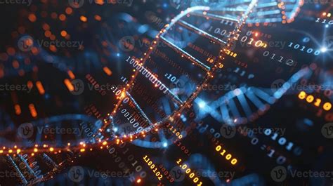 Abstract Representation Of Dna Strands Intertwined With Binary Code Symbolizing Genetic Data