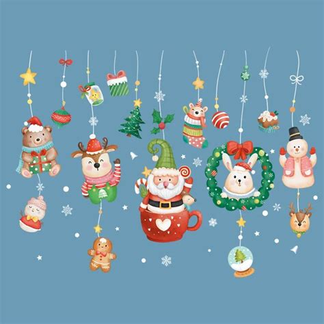 Badu Bg Карикатура Коледен стикер за прозорец Ноел Стъклен декор за стена Дядо Коледа Венец