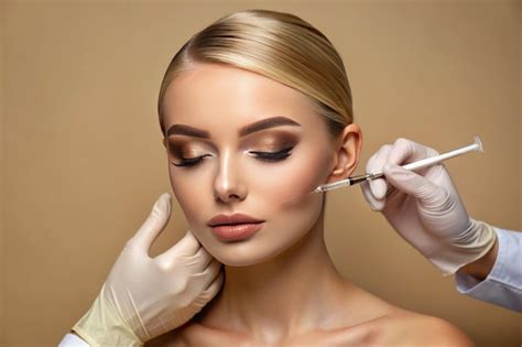 A Woman Is Getting Her Face Injected With A Needle Premium AI