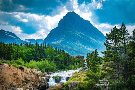 Mcdonald Falls In Glacier National Park Stock Image Image Of Ridge