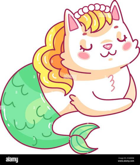 A Whimsical Cat Mermaid Is Lounging Peacefully Featuring A Sparkling
