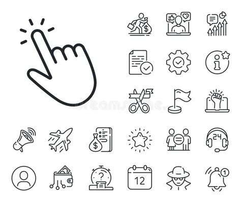 Hand Cursor Line Icon Click Action Sign Salaryman Gender Equality And Alert Bell Vector