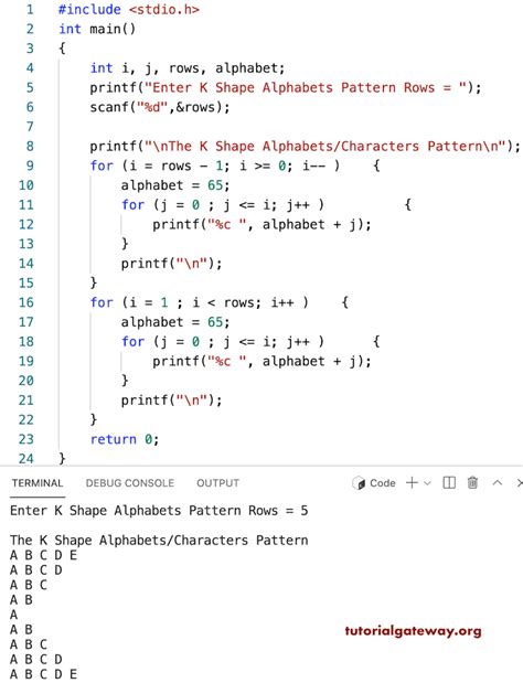 C Program To Print K Shape Alphabets Pattern