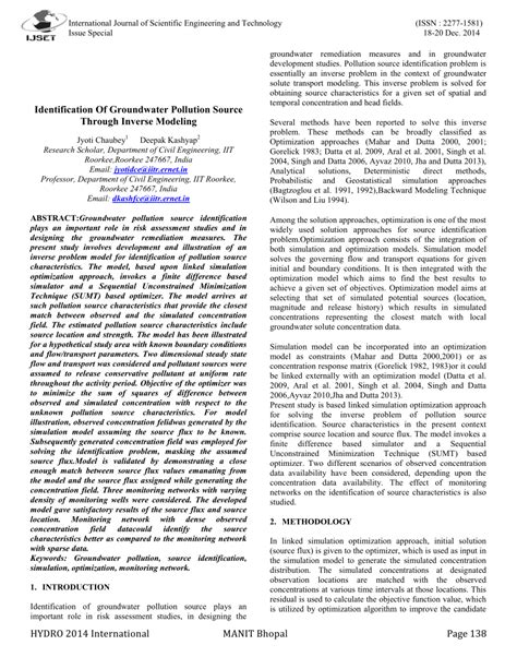 Pdf Identification Of Groundwater Pollution Source Through Inverse Modeling