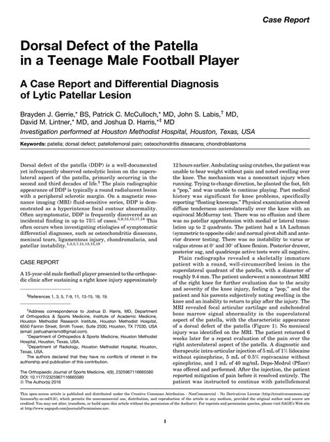 Solution Dorsal Defect Of The Patella In A Teenage Male Football