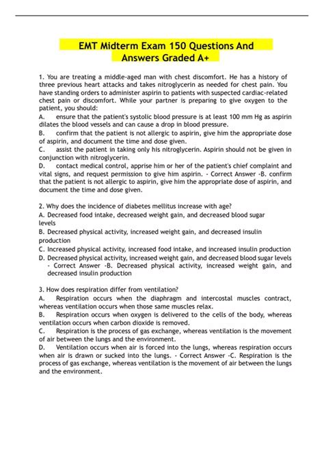 EMT Midterm Exam 150 Questions And Answers Graded A Nursing Pharmacology Stuvia US