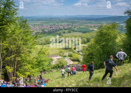 Annual Gloucestershire Cheese Rolling Race At Coopers Hill On 26 May