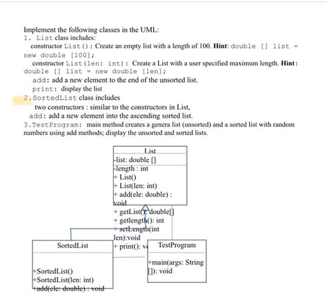 Solved Implement The Following Classes In The Uml 1 List