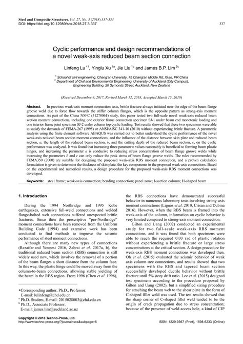Pdf Cyclic Performance And Design Recommendations Of A Novel Weak Axis Reduced Beam Section