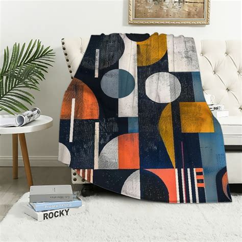 Shiartex Soft Warm Throw Blankets Navy Blue Burnt Orange Abstract