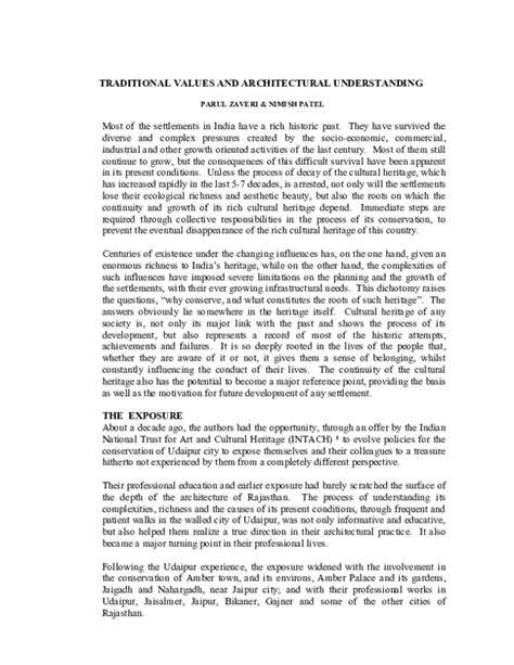 Pdf Traditional Values And Architectural Understanding Parul Zaveri