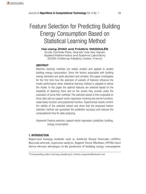 Pdf Feature Selection For Predicting Building Energy Consumption Based On Statistical Learning