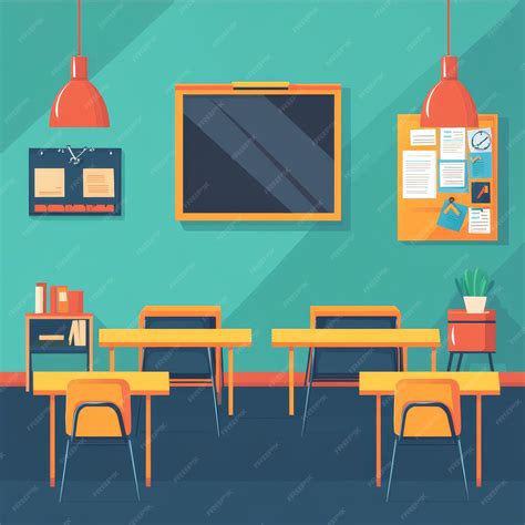 School Classroom Interior With Chairs And Tables Vector Illustration In School Classroom Interior With Chairs And Tables Vector Illustration In