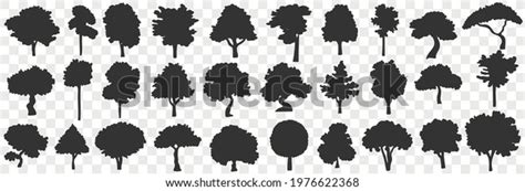 Silhouettes Trees Doodle Set Stock Vector Royalty Free Shutterstock