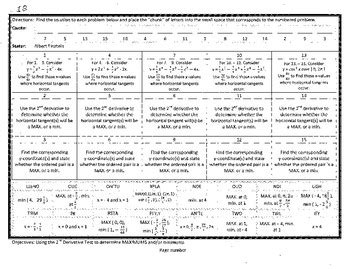 AP AB Calculus No Calculator Testing For MAXIMUMS And Minimums Puzzle